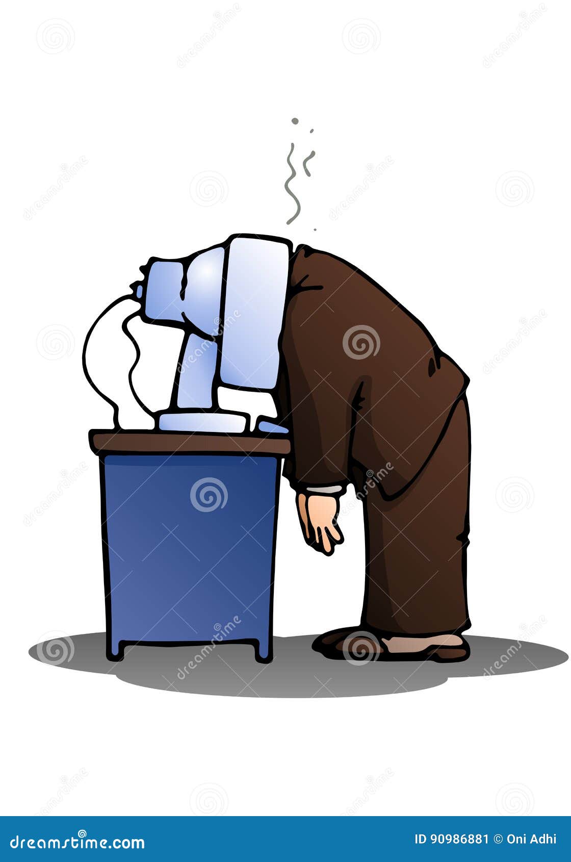 Slam His Head on Computer on Isolated White Stock Illustration ...