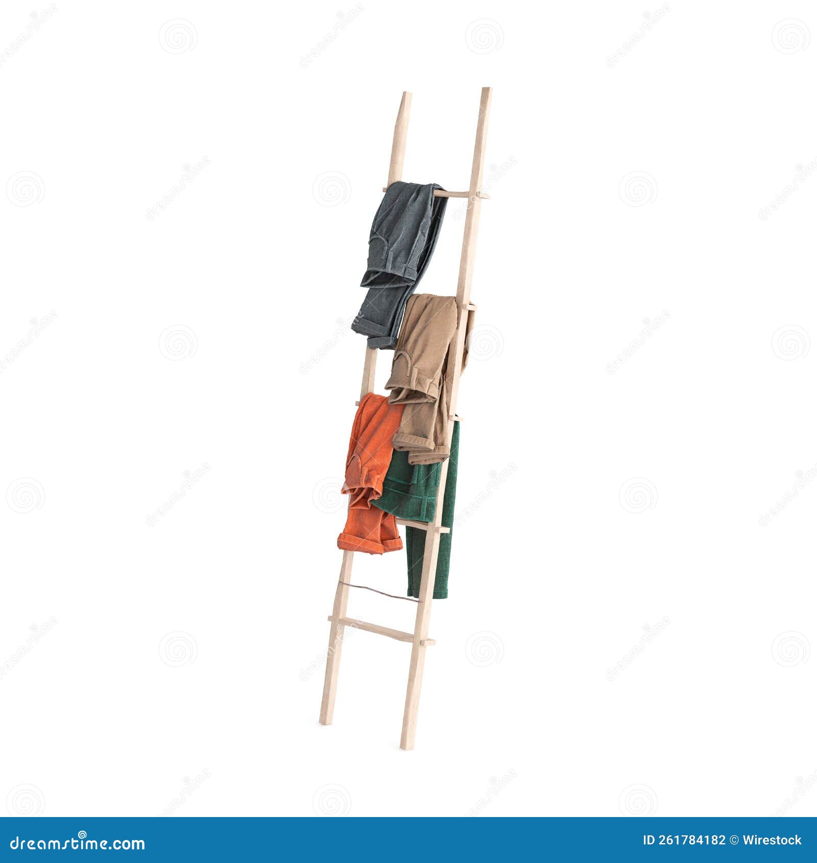 Slant View of a 3d-rendered Ladder with Clothes Against a White ...