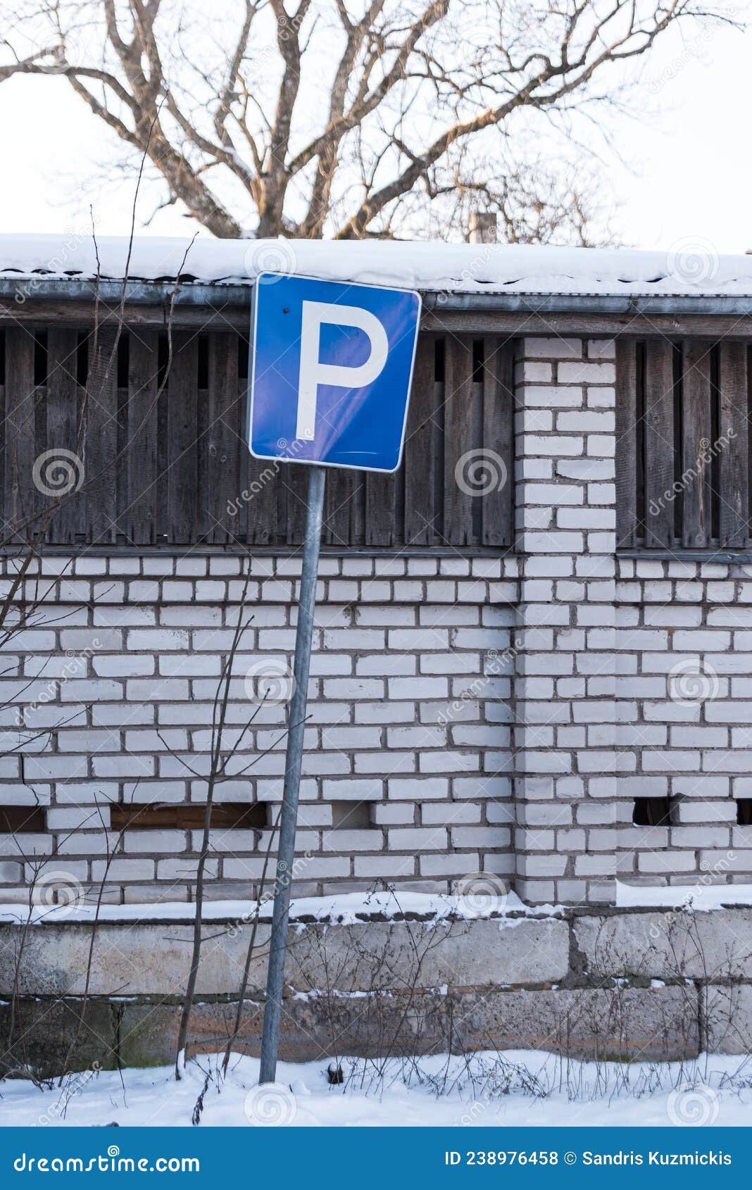 Slanted and Folded Parking Road Sign Stock Photo - Image of season ...