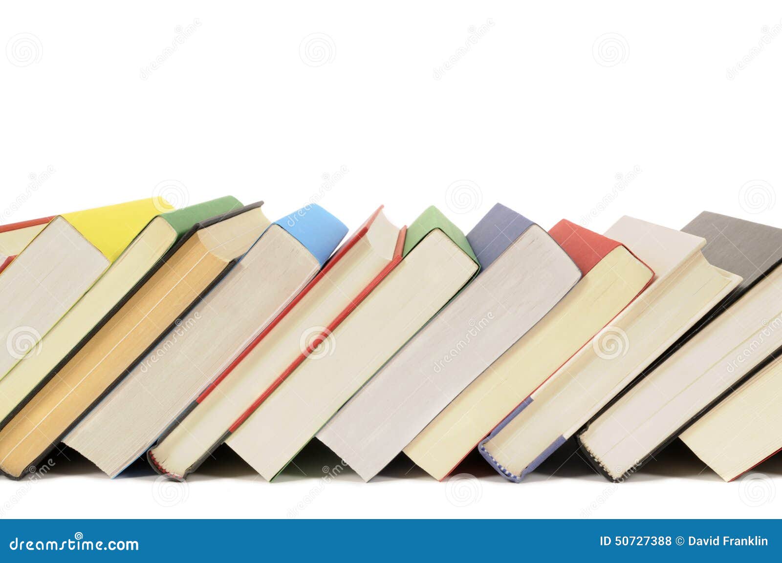 Slanted Row Of Books, Leaning, Isolated On White Background, Copy Space ...