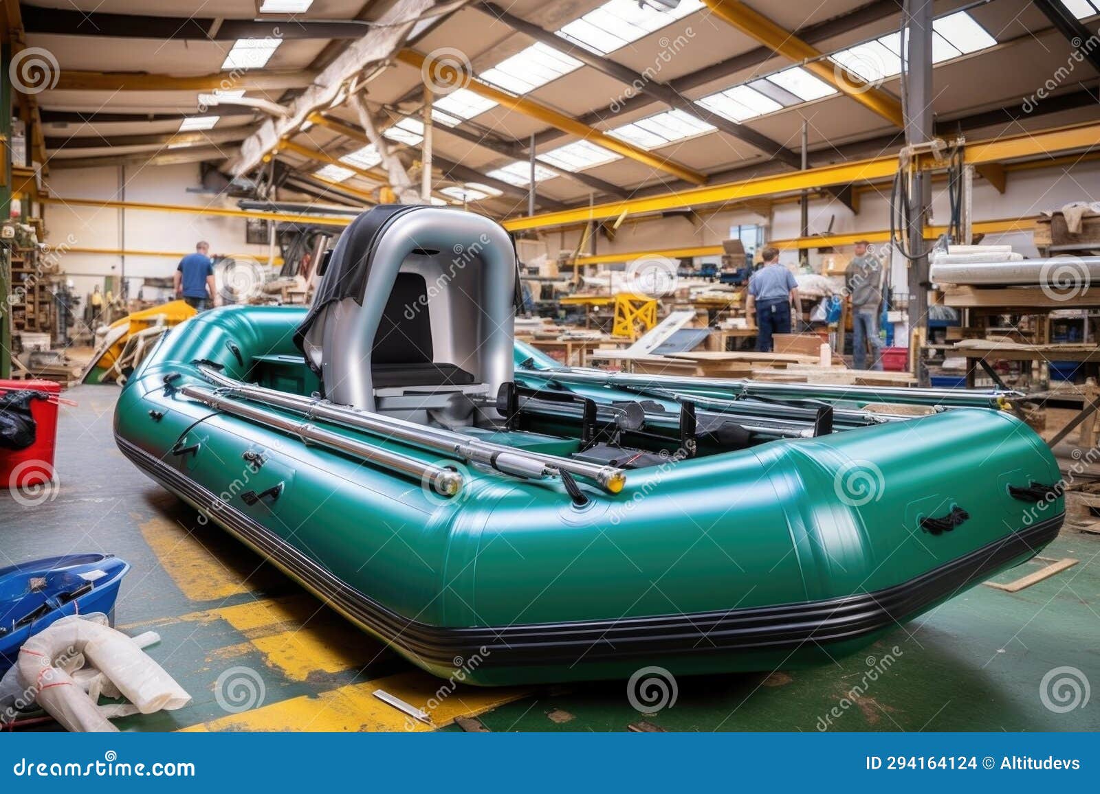 Slanted Shot of an Inflatable Boat in the Assembly Process Stock Photo ...
