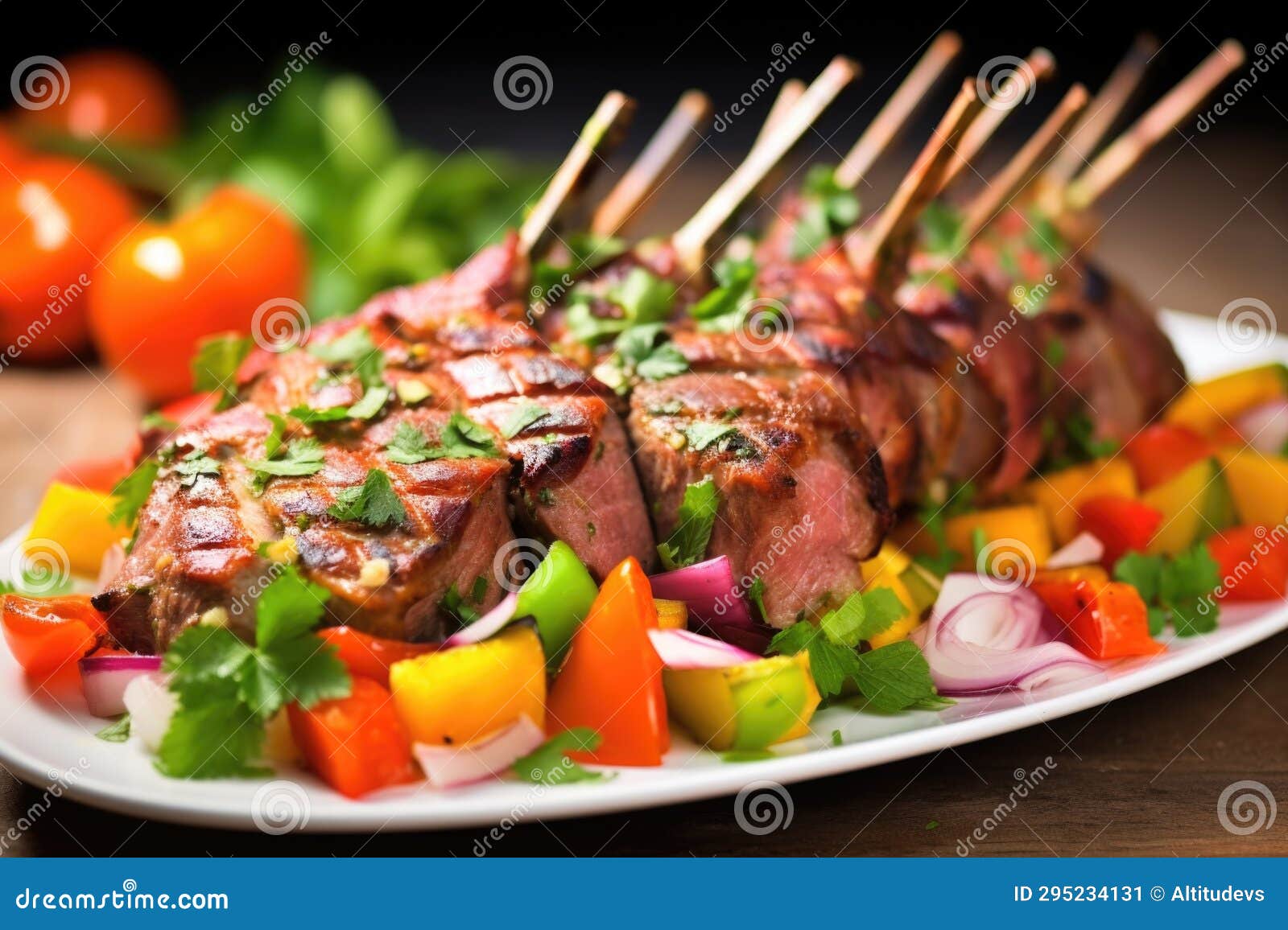 Slanted Shot of Skewered Lamb Chops with Bell Peppers Stock Image ...