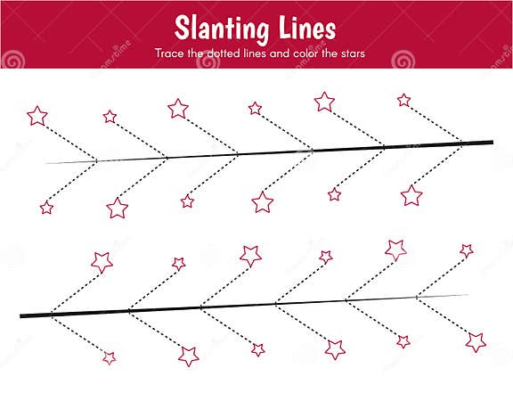 Vector Illustration Worksheet of Slanting Line Tracing for Kindergarten ...