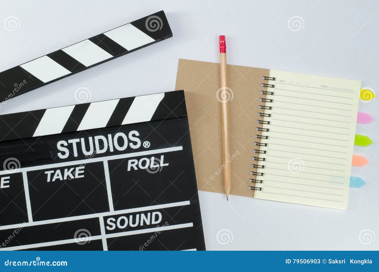 Slate Film and Notebook White Background Stock Image - Image of brown ...