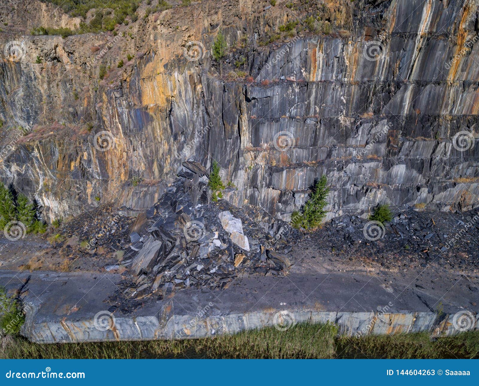 Slate Mine with Rockfall, Top View of the Wall Stock Image - Image of ...