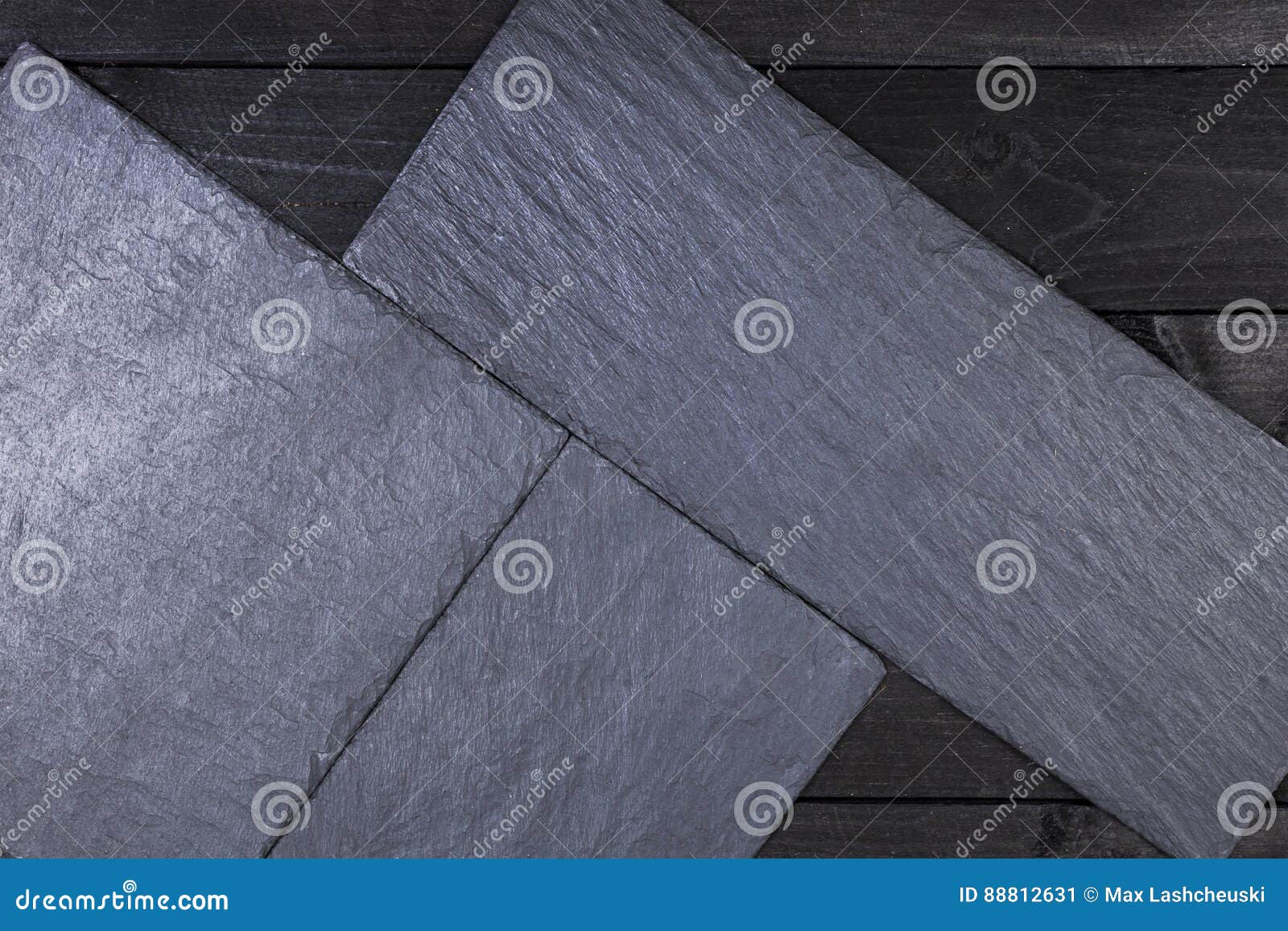 Slate Stone Board on Black Wooden Table, Top View with Copy Space Stock ...