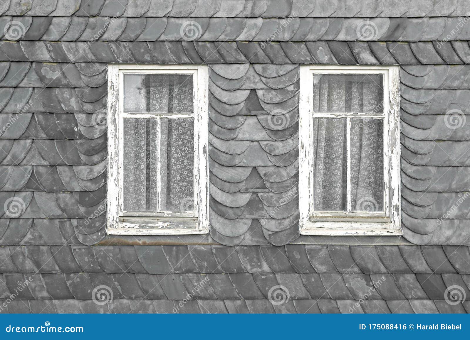 Slate Tiles with Two Old Windows Stock Photo - Image of construction ...