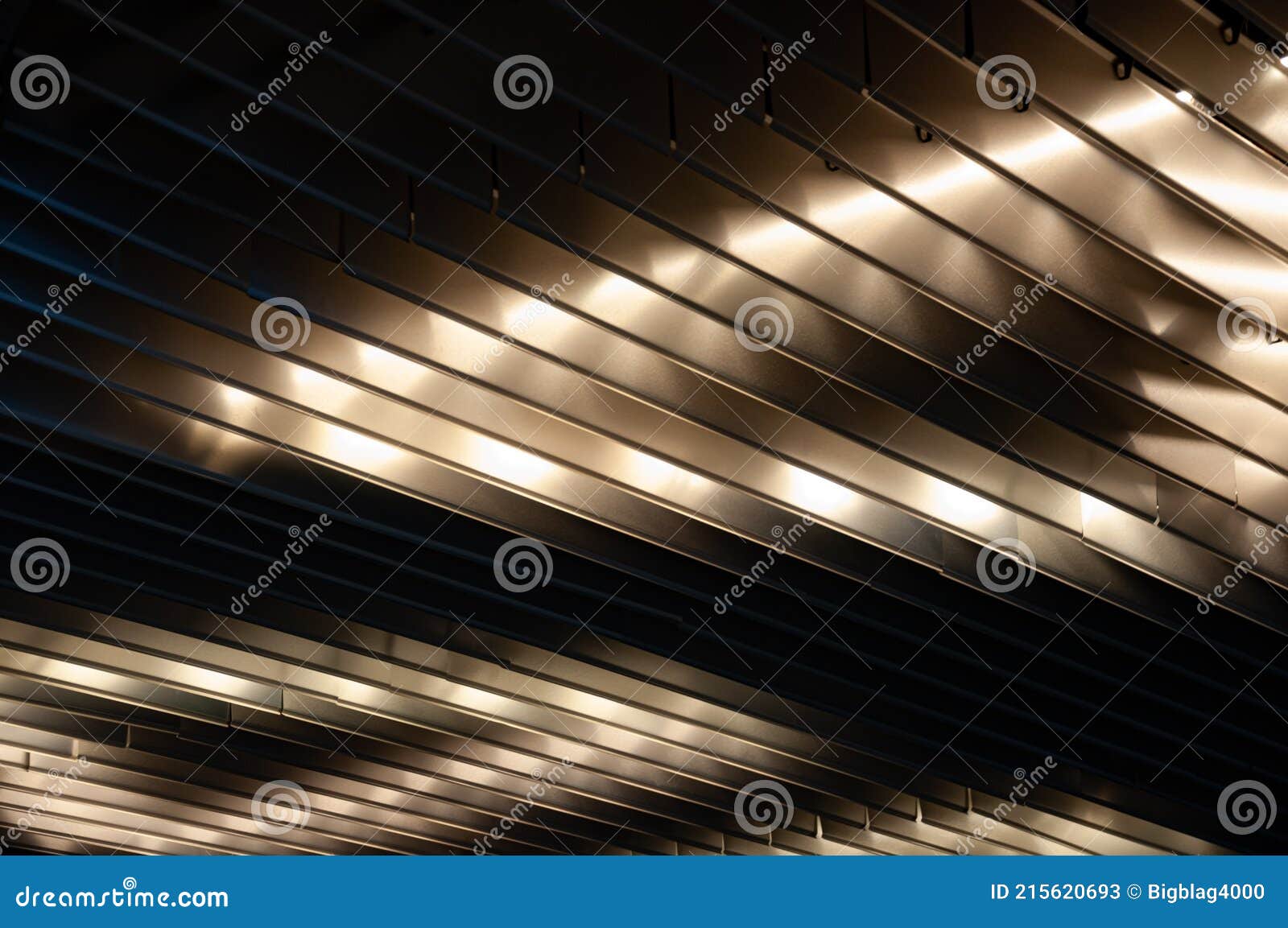 View of the Slatted Ceiling Structures with Lamps Inside. Stock Image ...