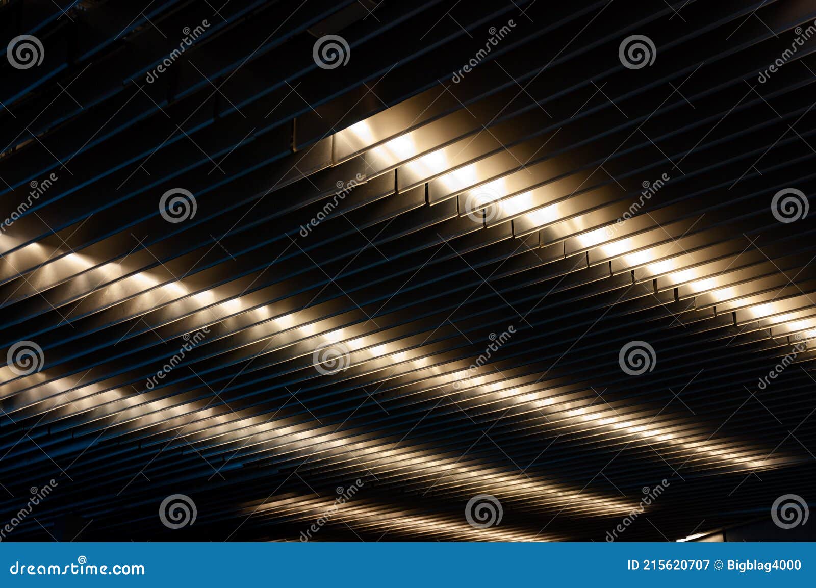 View of the Slatted Ceiling Structures with Lamps Inside. Stock Image ...