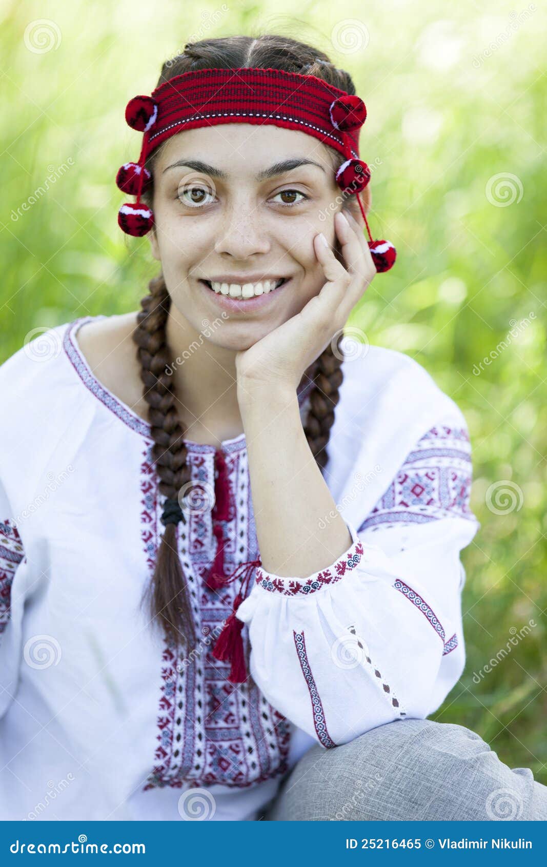 Slav girl at green meadow. stock image. Image of freedom - 25216465