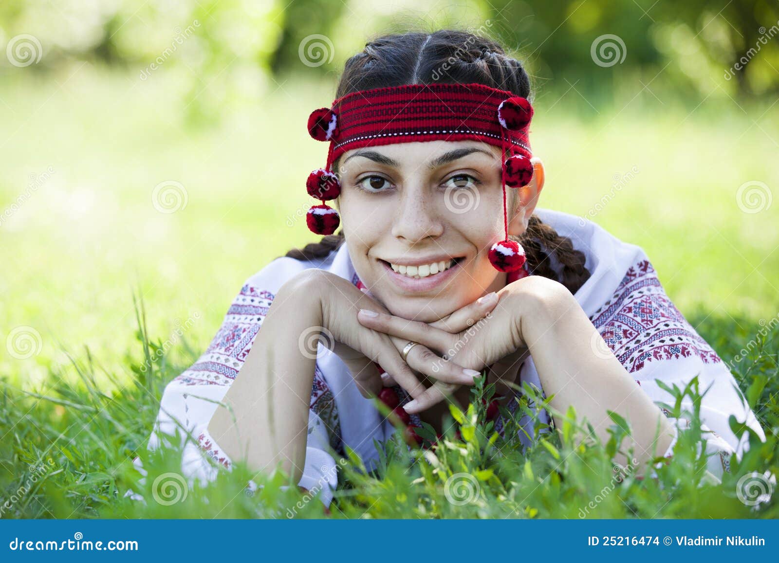 Slav girl at green meadow. stock photo. Image of poland - 25216474