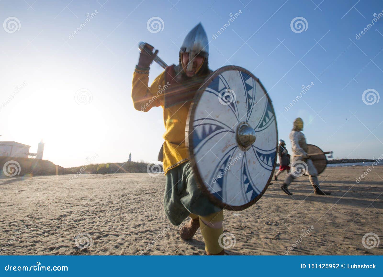 Slavic warrior attacks stock photo. Image of enactor - 151425992