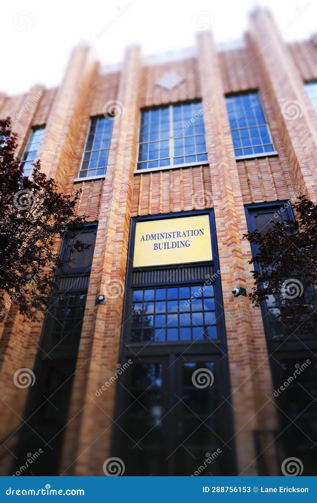 Slective Focus on Administration Building Brick Wall and Windows Stock ...