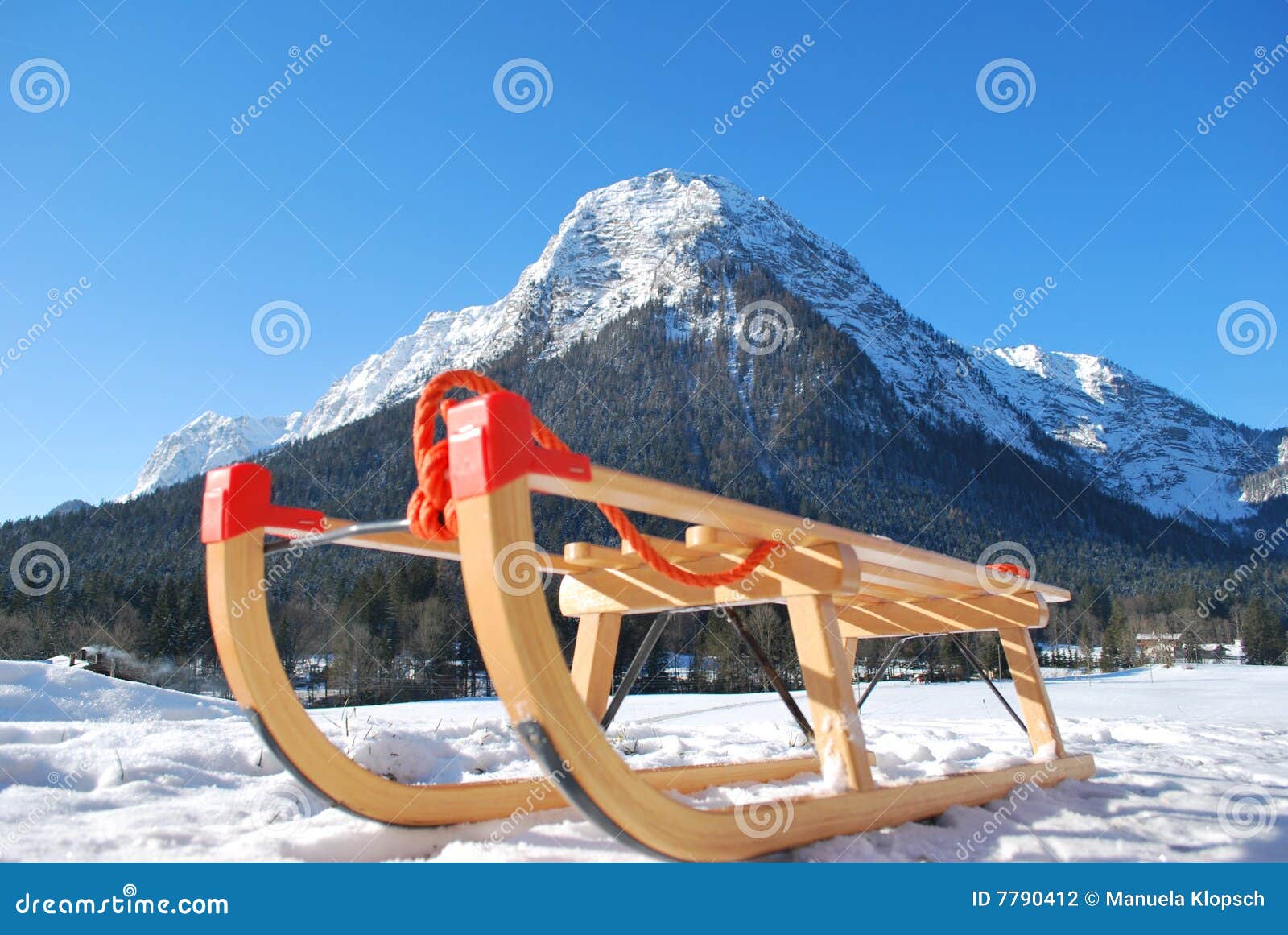 Sled in front of mountain stock photo. Image of blue, sledding - 7790412
