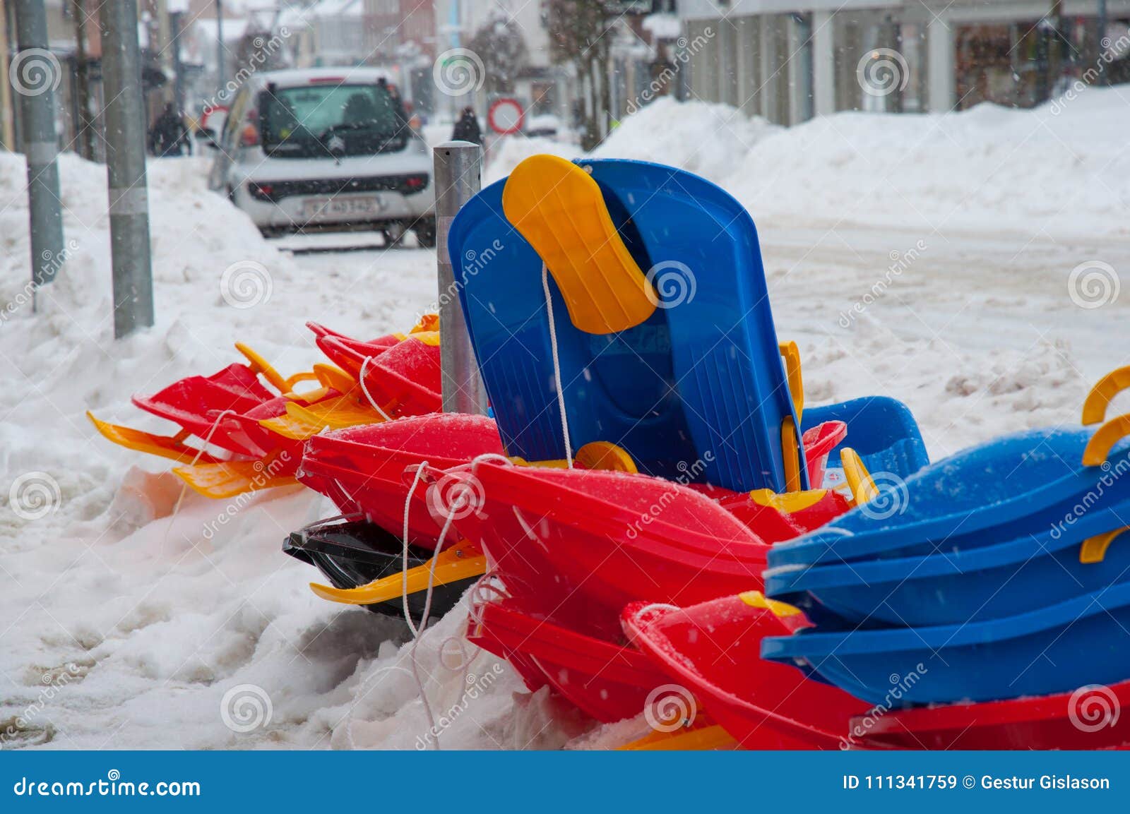 Sled in front a toy store stock image. Image of denmark - 111341759