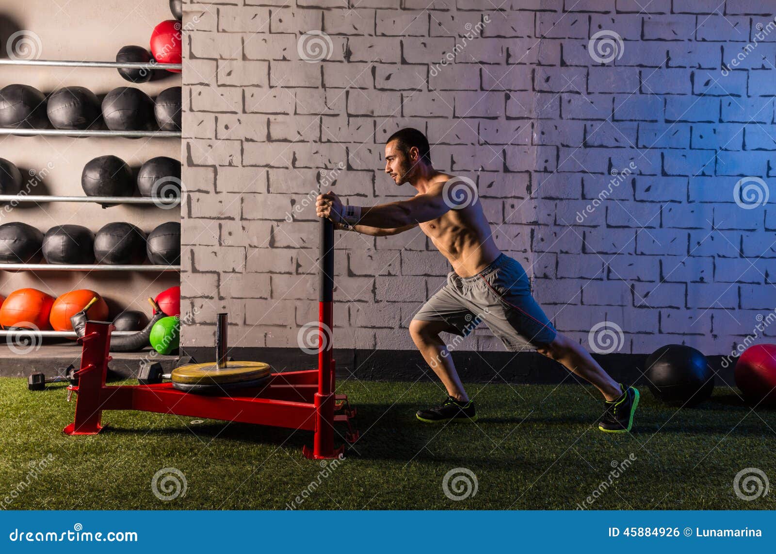Sled Push Woman Pushing Weights Workout Royalty-Free Stock Photo ...