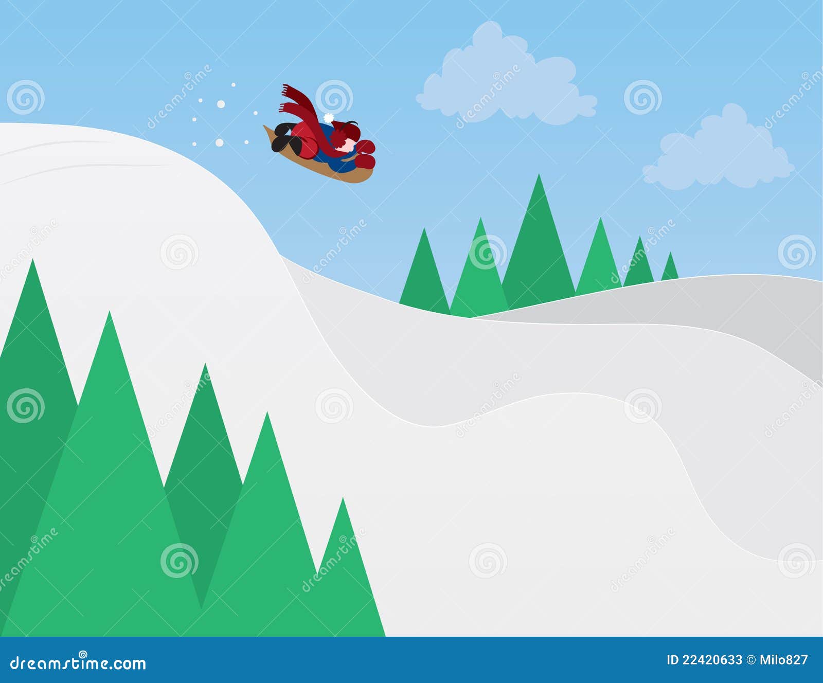 Sledding Christmas Scene stock vector. Illustration of holiday - 22420633