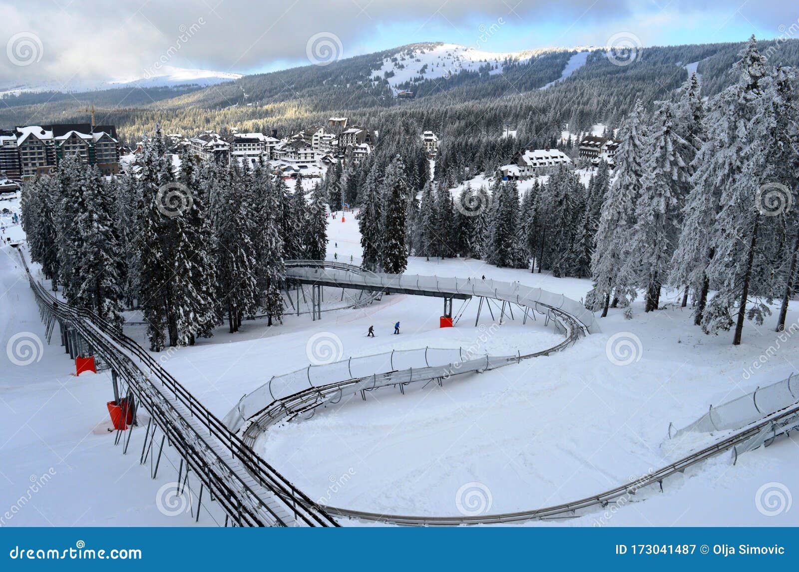 Sledding on the rails stock image. Image of snow, cold - 173041487