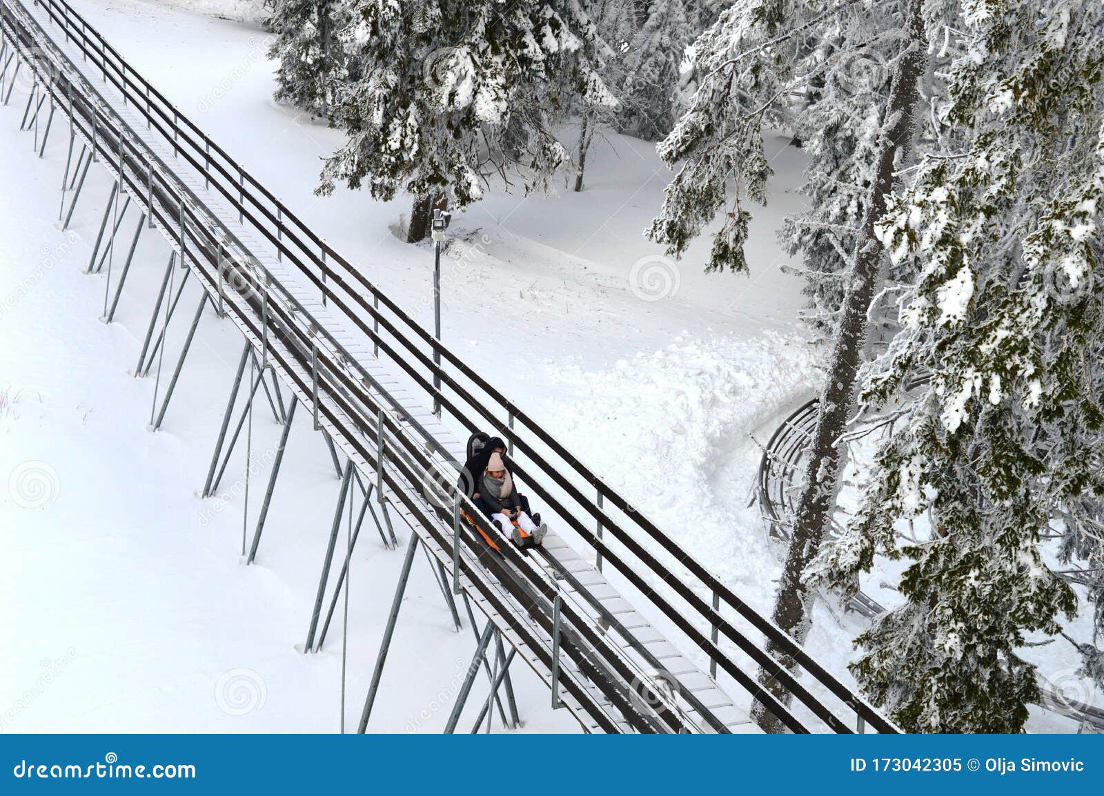 Sledding on the rails editorial image. Image of sledding - 173042305