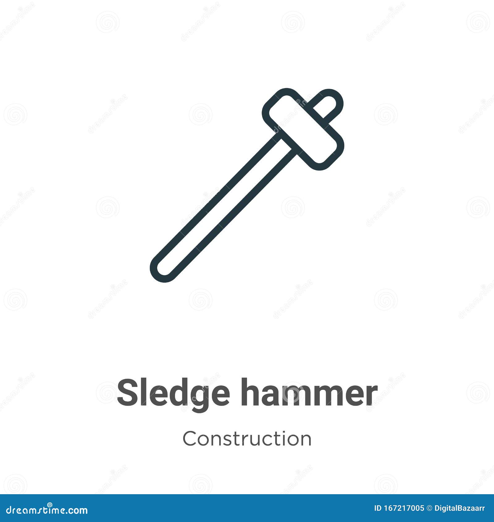 Sledge Hammer Outline Vector Icon. Thin Line Black Sledge Hammer Icon, Flat Vector Simple ...
