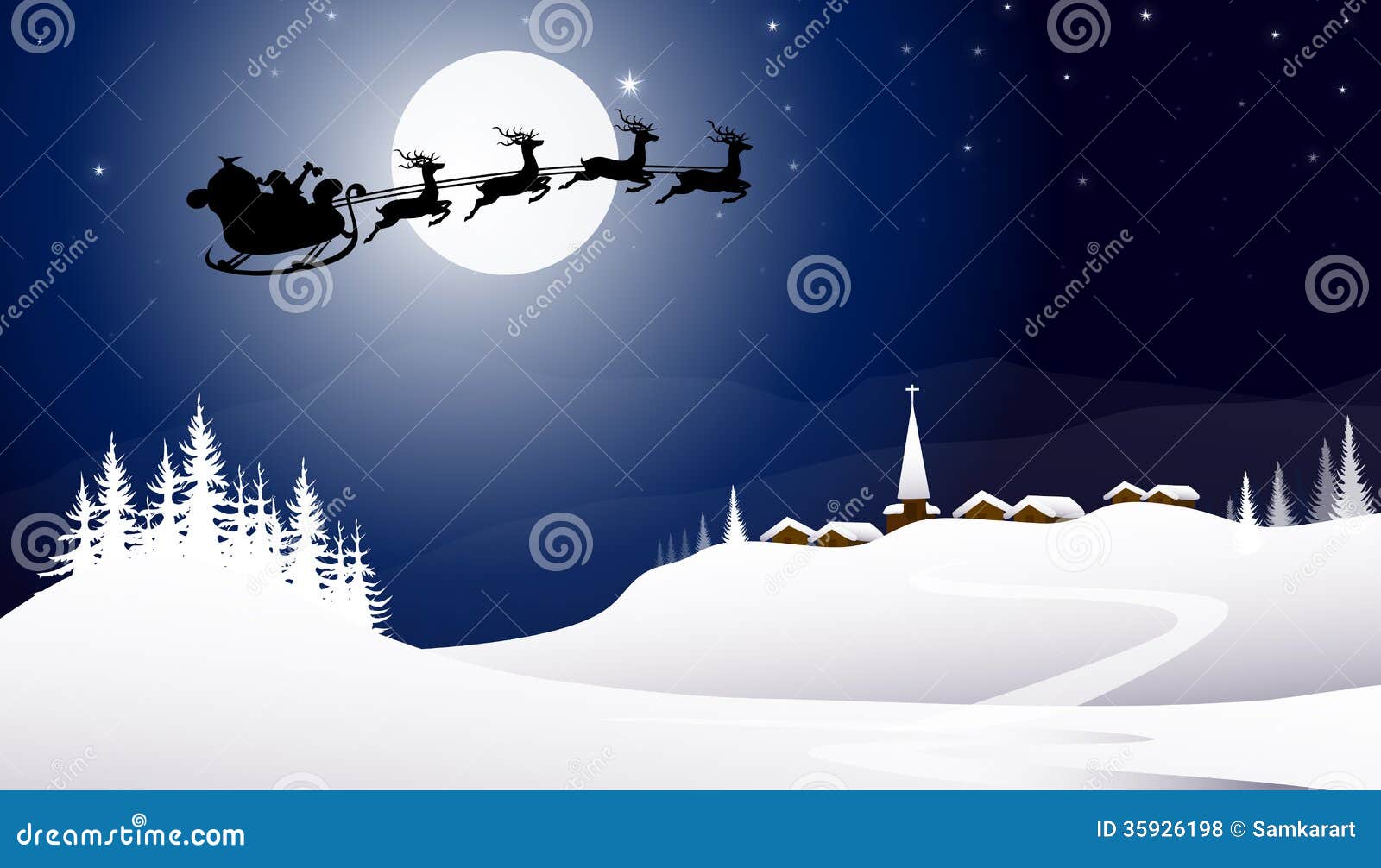 Sledge with Santa Claus at Winter Night Stock Vector - Illustration of ...
