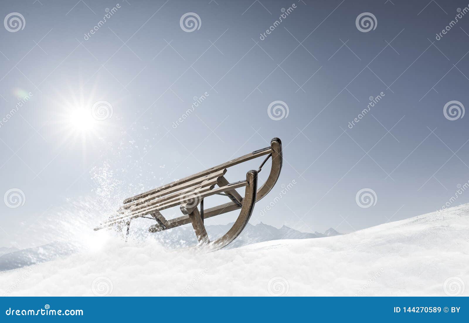 Sledge in snow stock image. Image of slope, light, landscape - 144270589