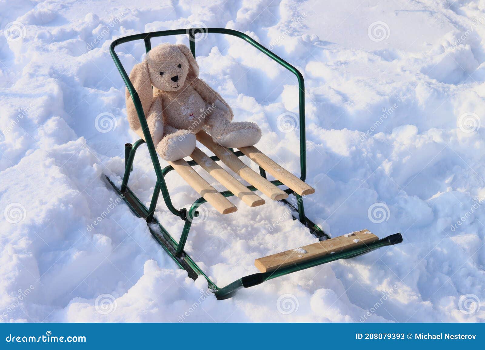 Sledge with a Soft Toy Hare. Active Winter Holidays Stock Image - Image ...