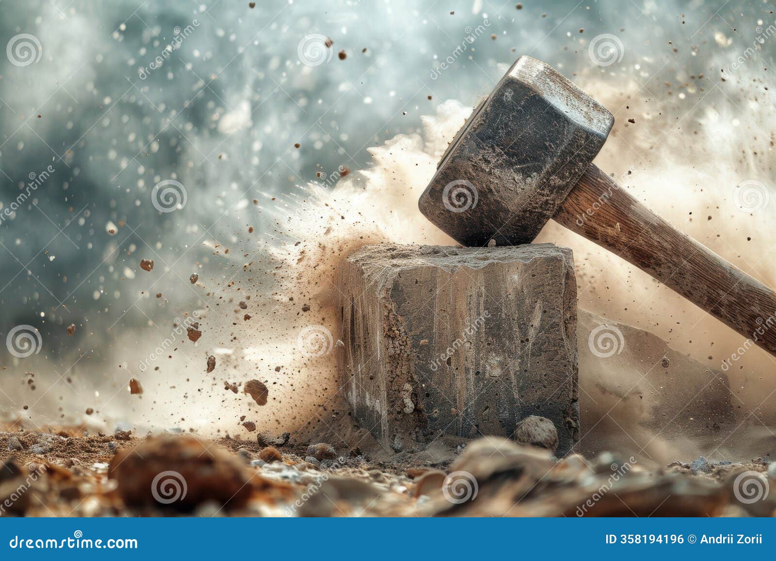 Dramatic Sledgehammer Impact on Concrete Slab at Construction Site for ...