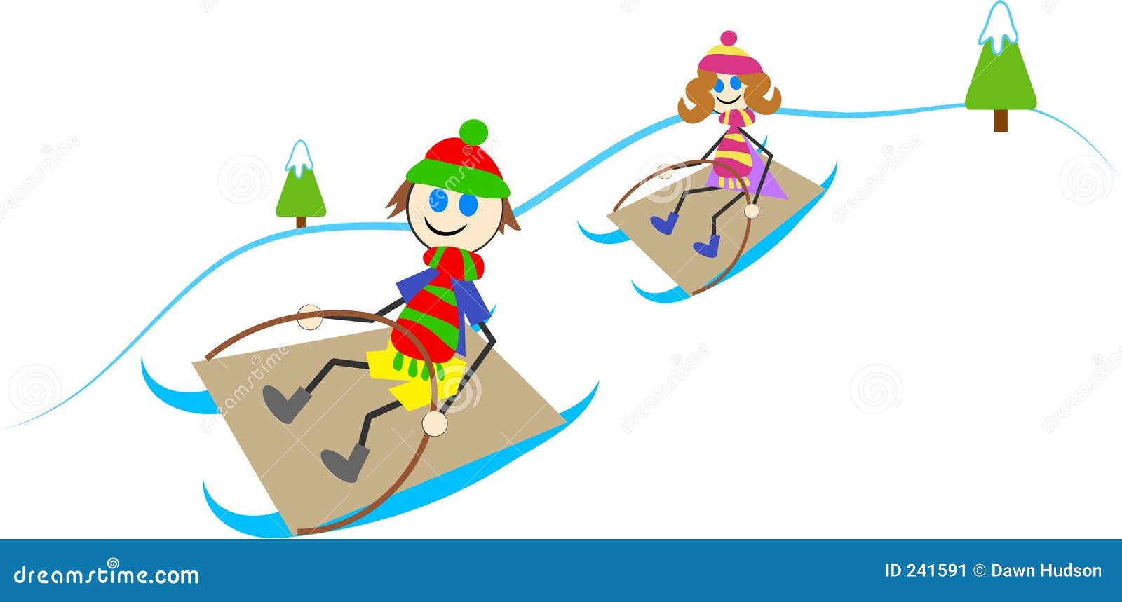 Kids Go Sledging Vector Illustration | CartoonDealer.com #166257160