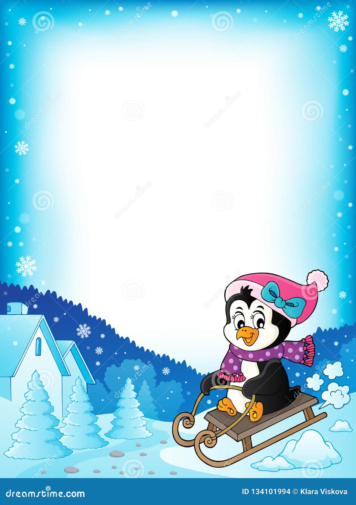 Sledging Penguin Theme Frame 2 Stock Vector - Illustration of drawing ...