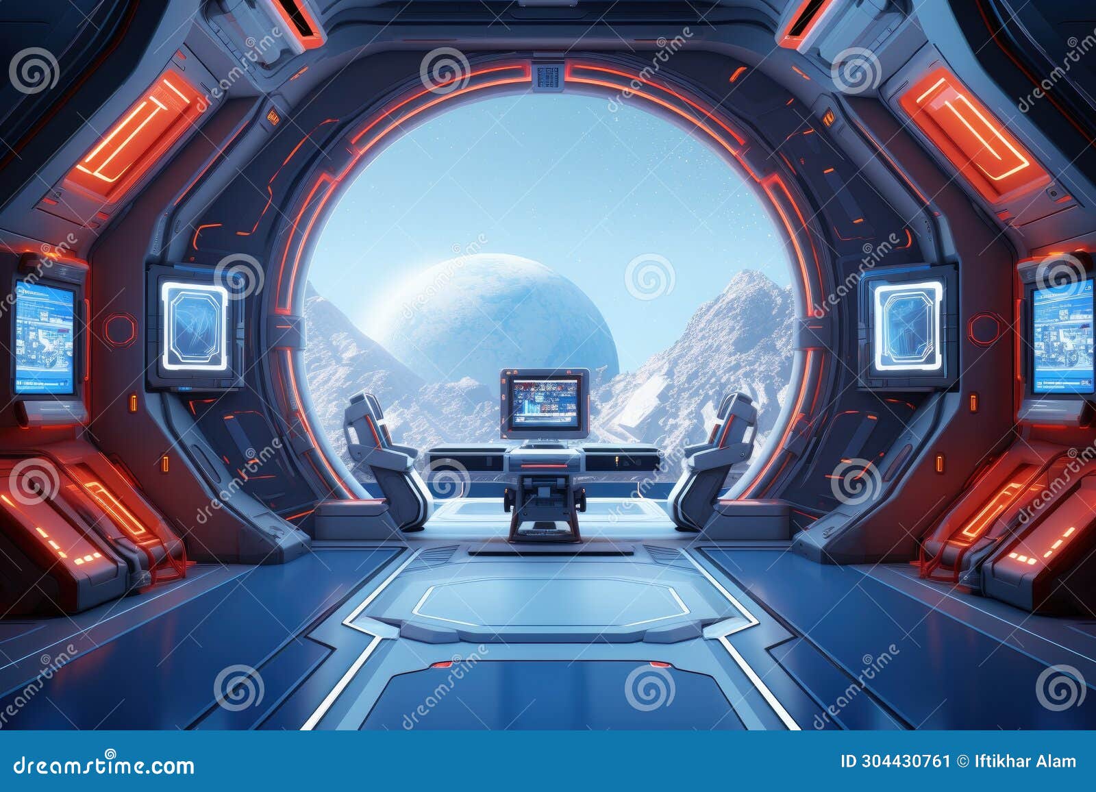 A Sleek and Advanced Sci-fi Space Station Featuring Two Monitors and a ...