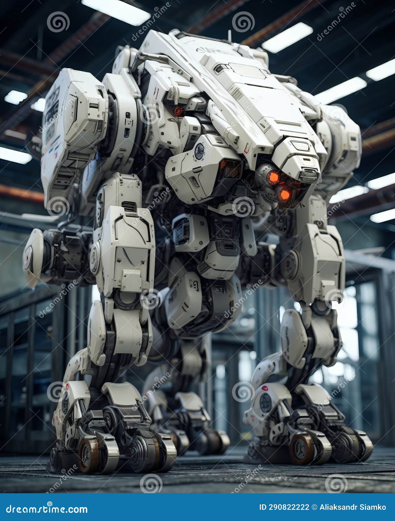 A Sleek and Agile Future Combat Mech in a High-tech Military Base Stock ...