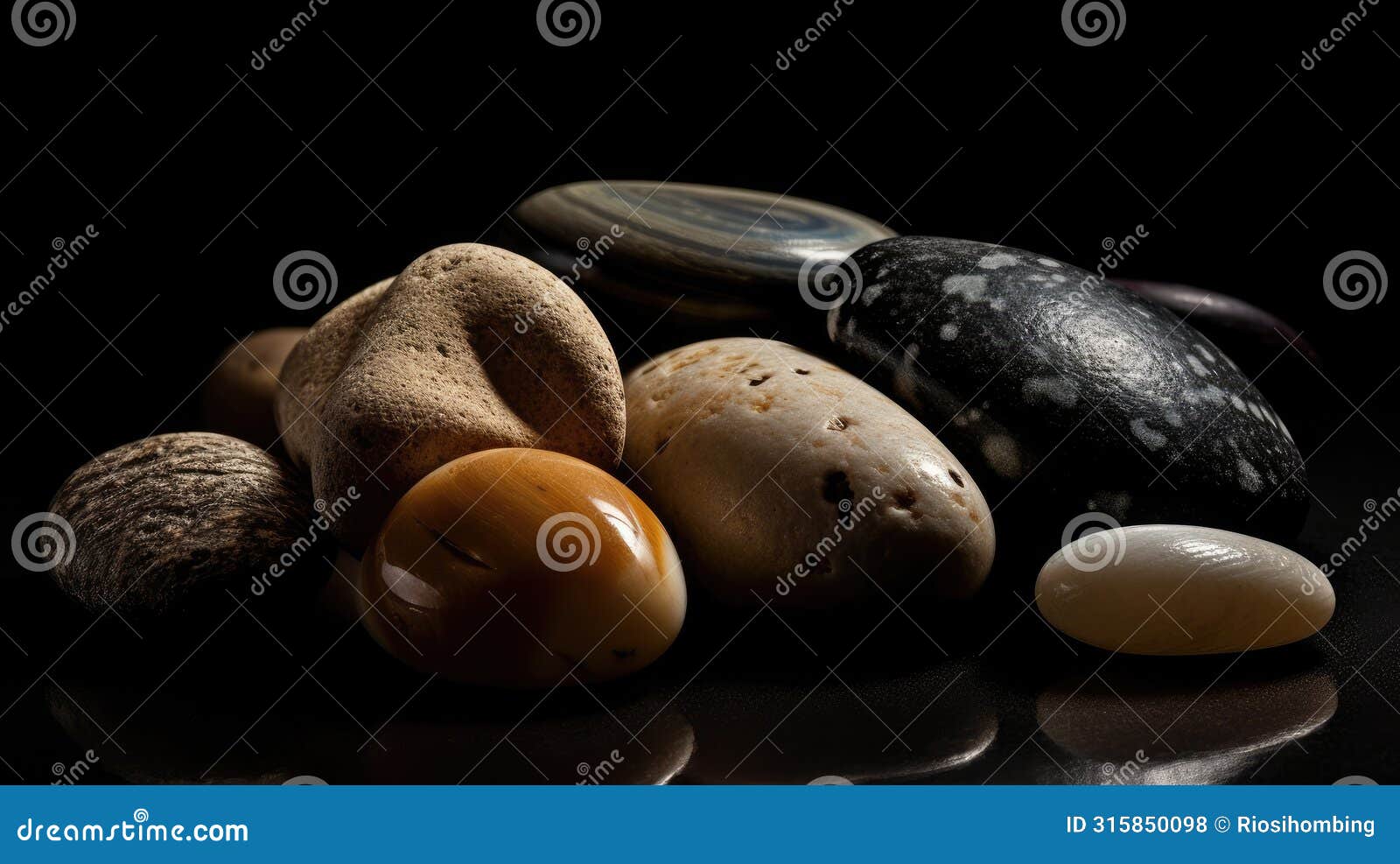 Sleek Black Backdrop with Elegant Stone Array Stock Illustration - Illustration of serene ...