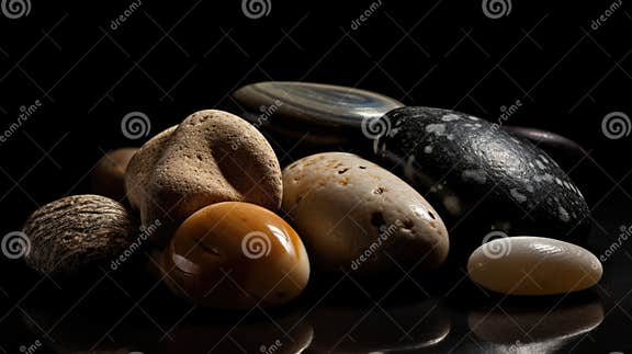 Sleek Black Backdrop with Elegant Stone Array Stock Illustration - Illustration of serene ...