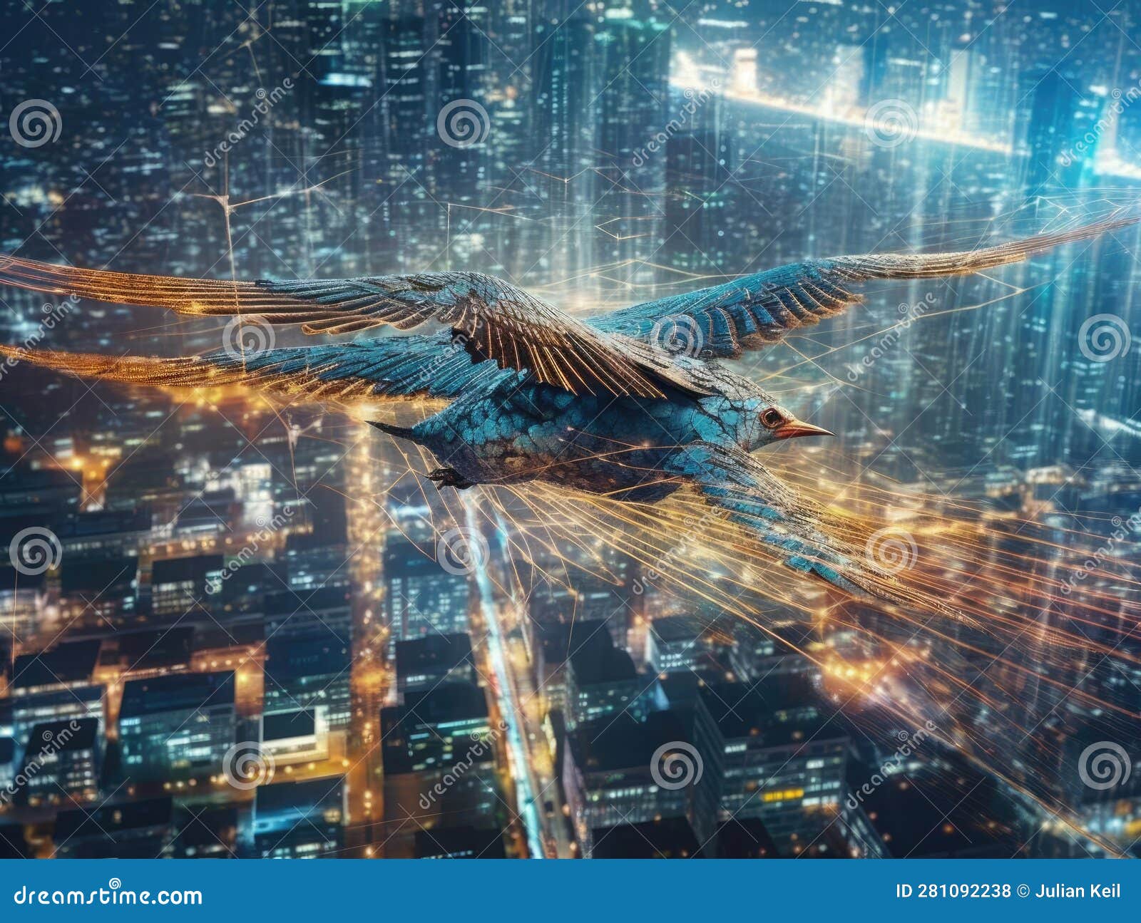 Cyberbird Soars Over Futuristic City Stock Photo - Image of cityscape ...