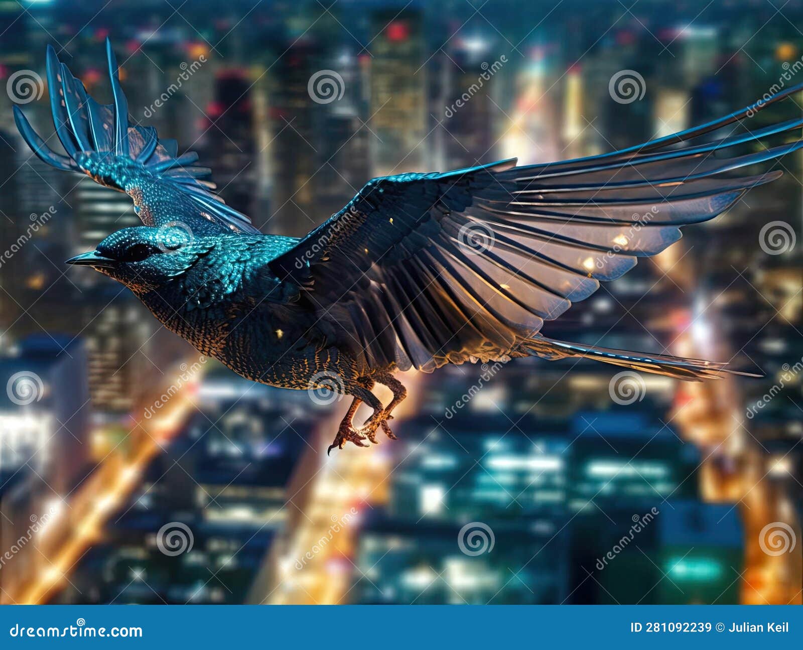 Cyberbird Soars Over Futuristic City Stock Image - Image of shutter ...