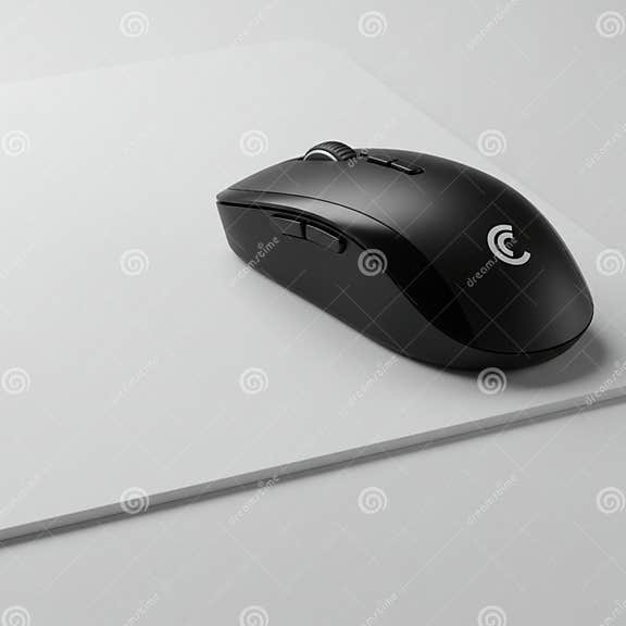 A Sleek Black Computer Mouse is Positioned on a Smooth White Surface ...