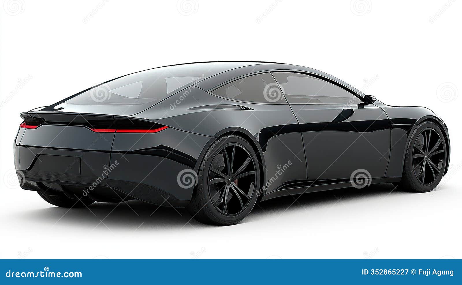 Sleek Black Electric Car Rear View, Isolated on White Background Stock ...