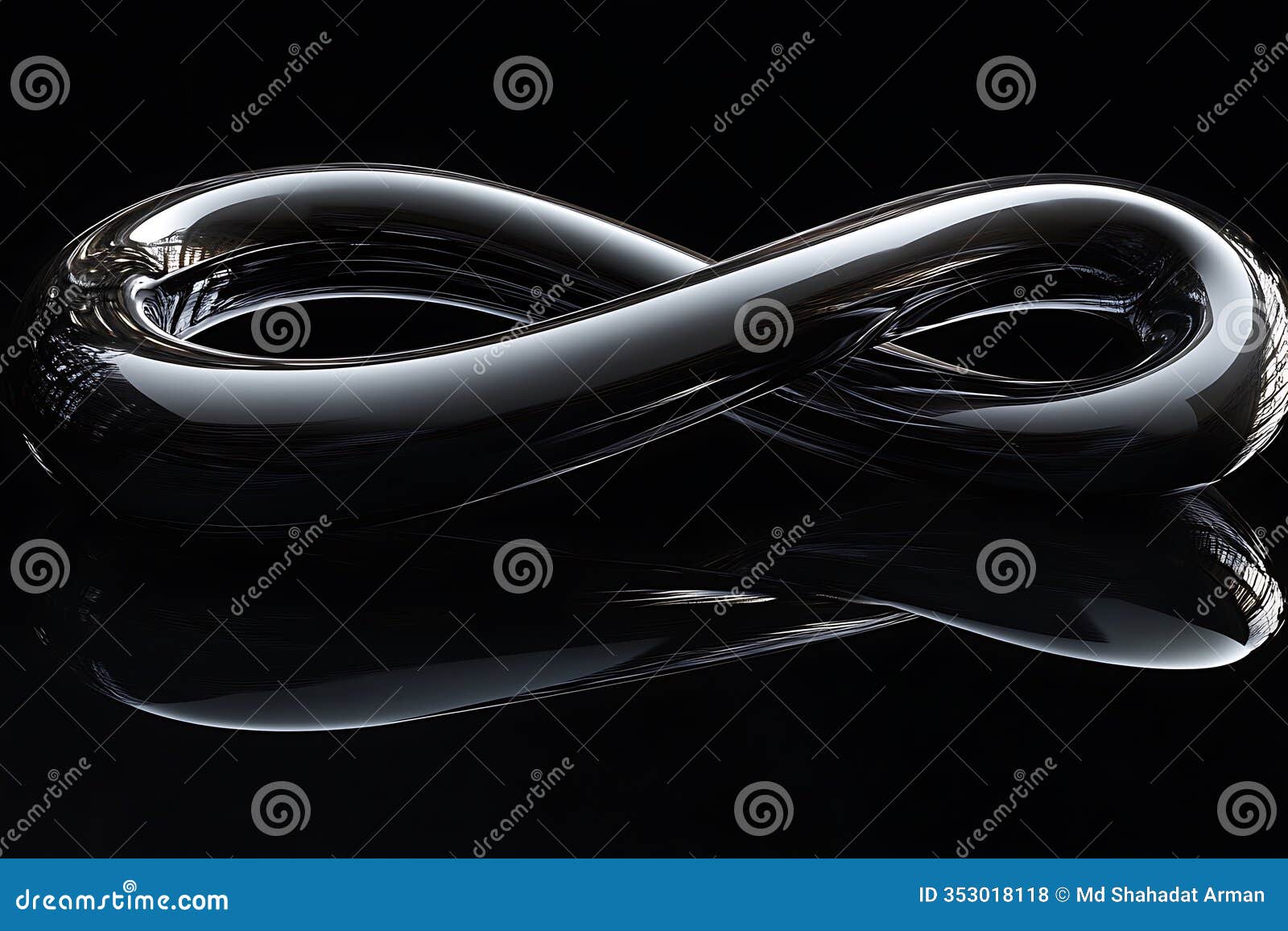 Sleek Black Infinity Symbol Reflecting on a Dark Surface Stock ...