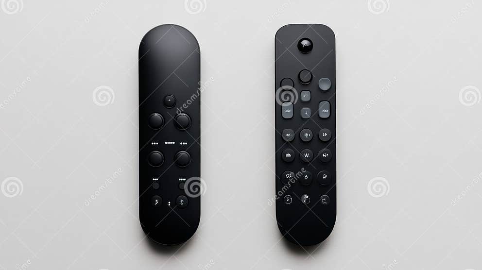 Sleek Black Minimalist Remote Controls with Various Buttons and Modern ...
