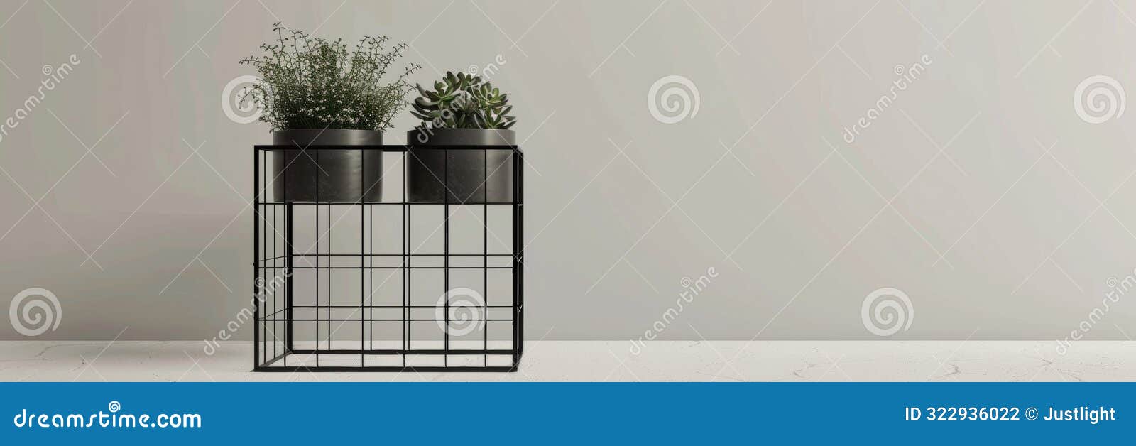 A Sleek Black Plant Stand with a Square Wireframe Structure Stock Photo ...