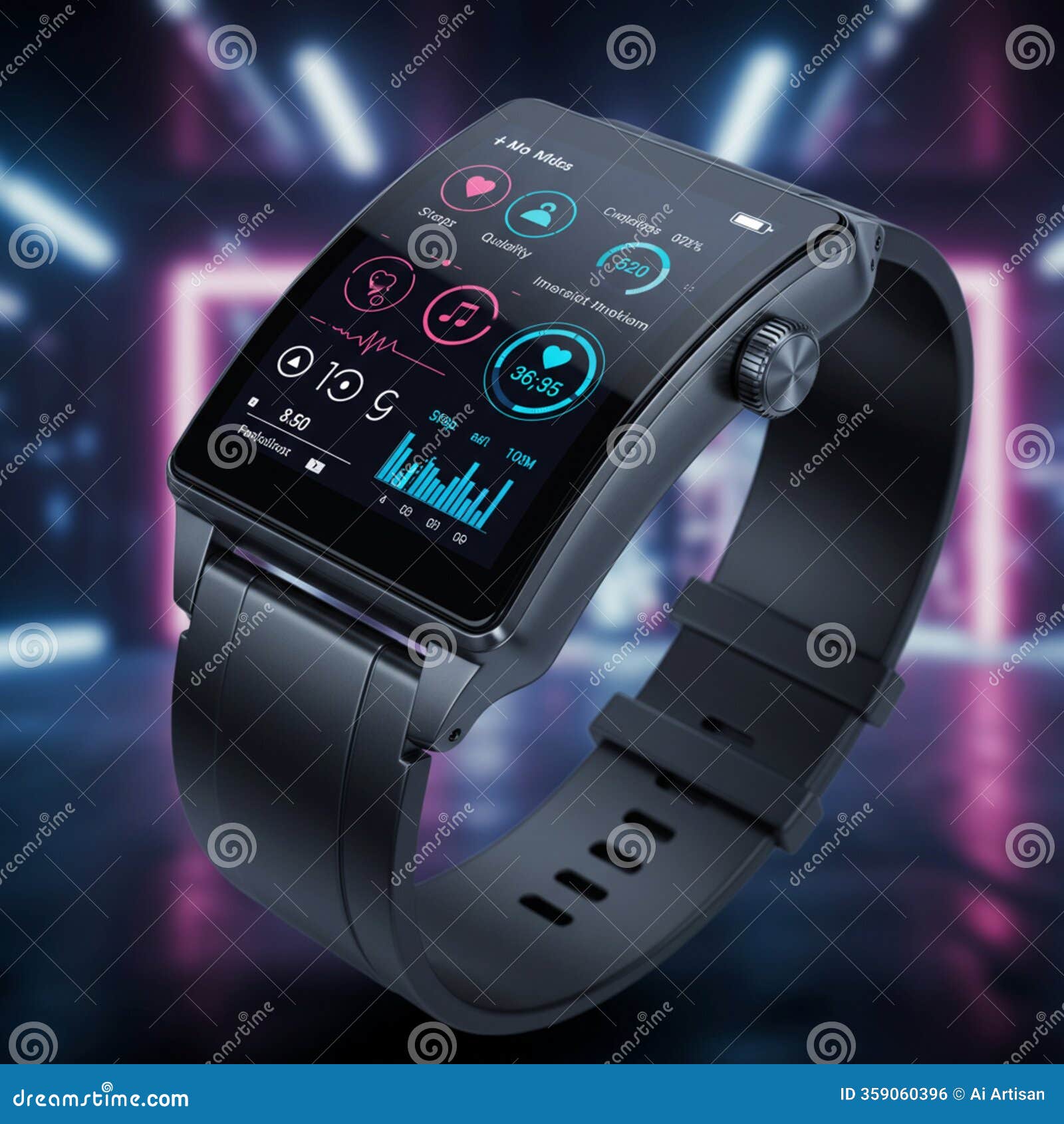 Smartwatch With A Rectangular Display On A Wrist, Featuring A Blue ...