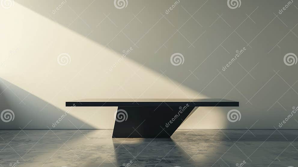 A Sleek Black Table with Sharp Edges is P Against a Plain White Wall ...