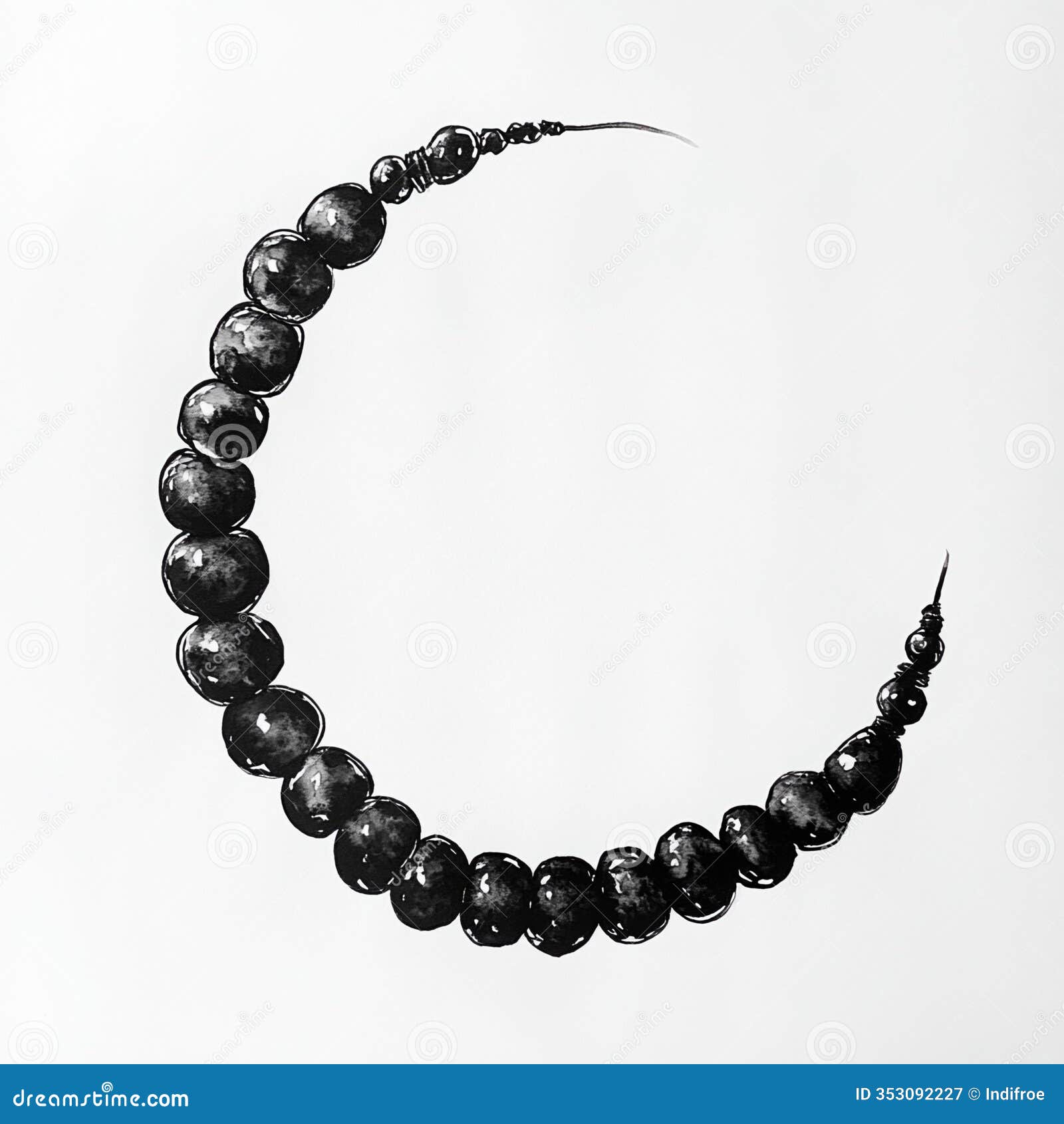 Sleek Black-and-white Ink Illustration of String of Beads Arranged in ...