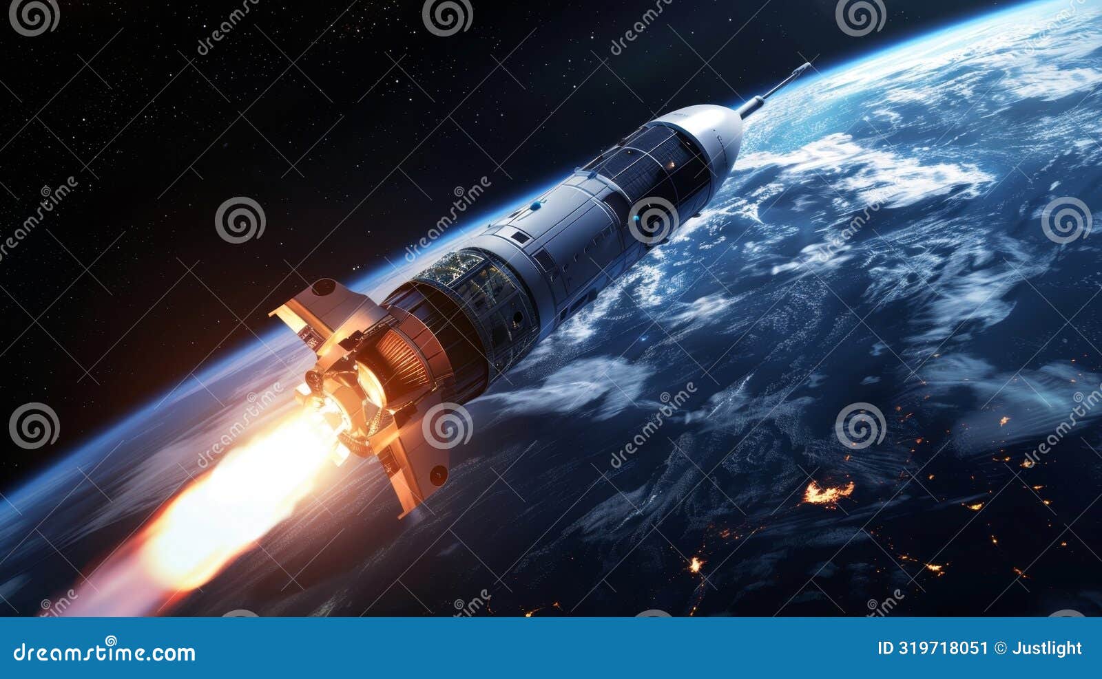 A Sleek Bulletshaped Spacecraft Launches into the Darkness of Space Its ...