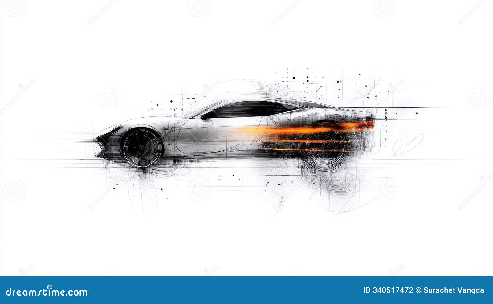Sleek Car Sketch with Dynamic Background Elements Stock Illustration ...