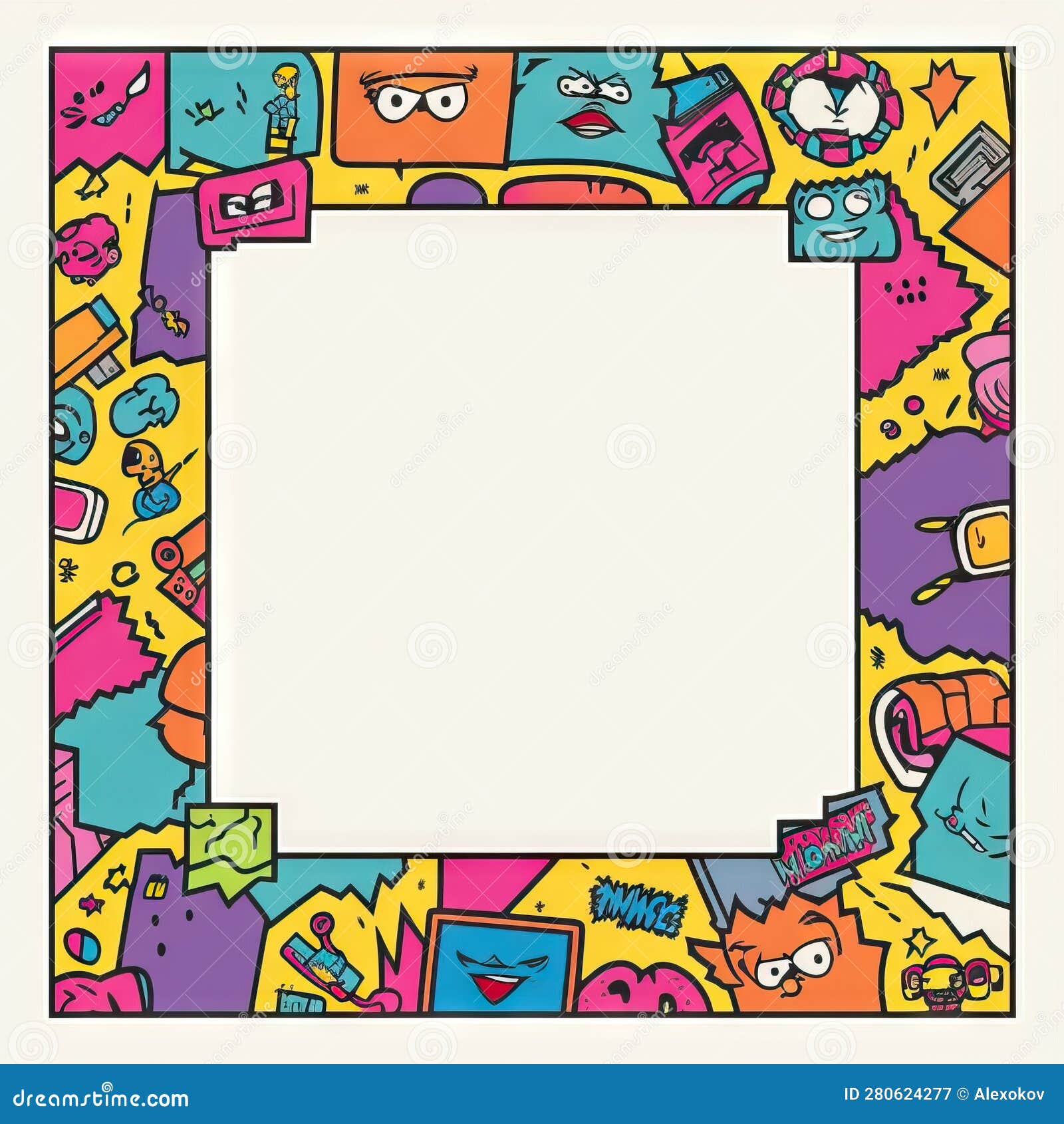 Sleek Cartoon UI Design with Thin Square Frame Border on Plain ...