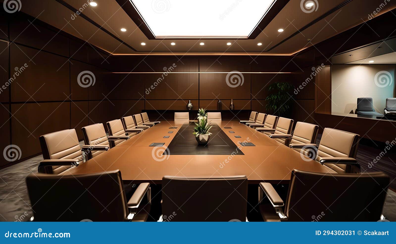 Sleek Conference Table, High-tech Presentation Equipment and Modern ...