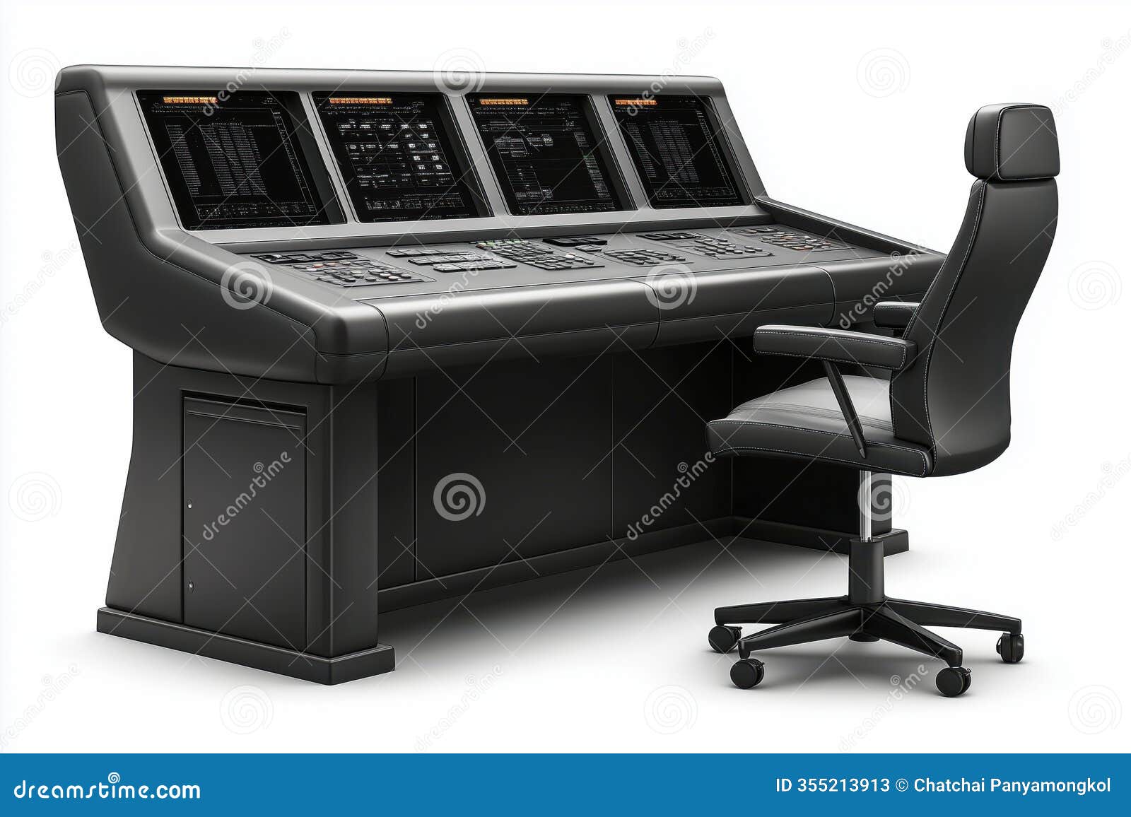 Modern Control Room Workstation with Multiple Displays and Ergonomic ...