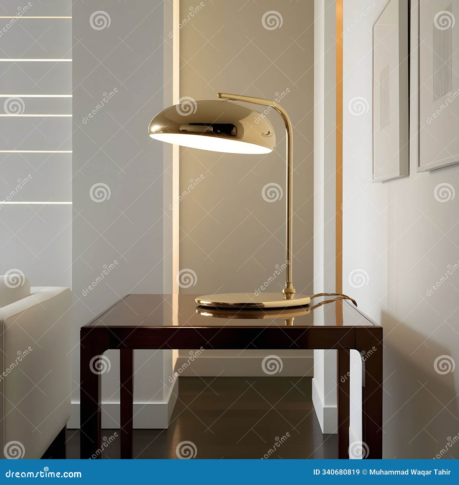 A Sleek Curved Gold Desk Lamp with a Slender Stock Illustration ...